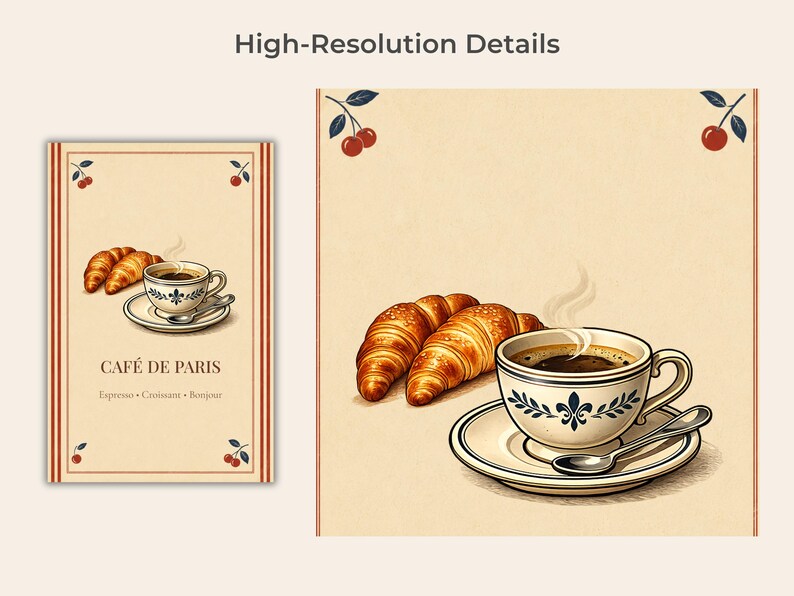 French Cafe Wall Art | Paris Kitchen Decor Print | Retro Croissant ...