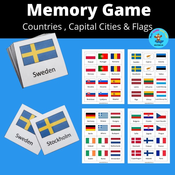 Countries Capital Cities Flags Memory Game - Etsy