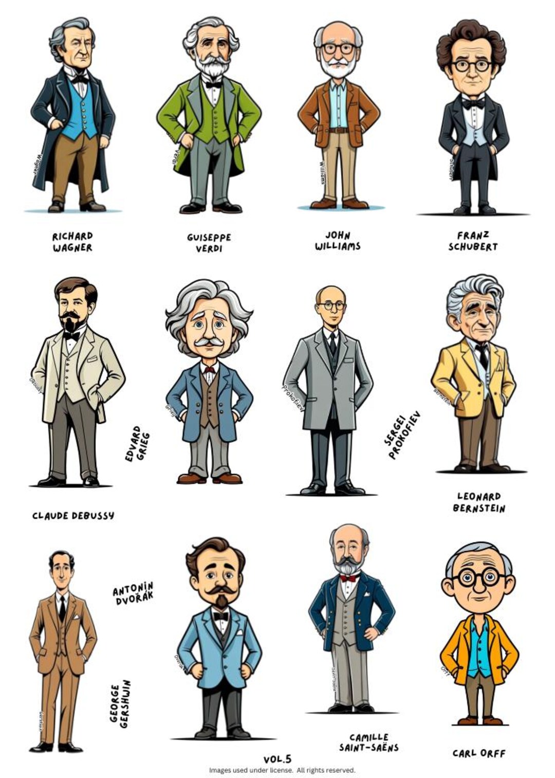 Composers Stickers With Their Names Vol.6, Music Stickers, Orchestra ...