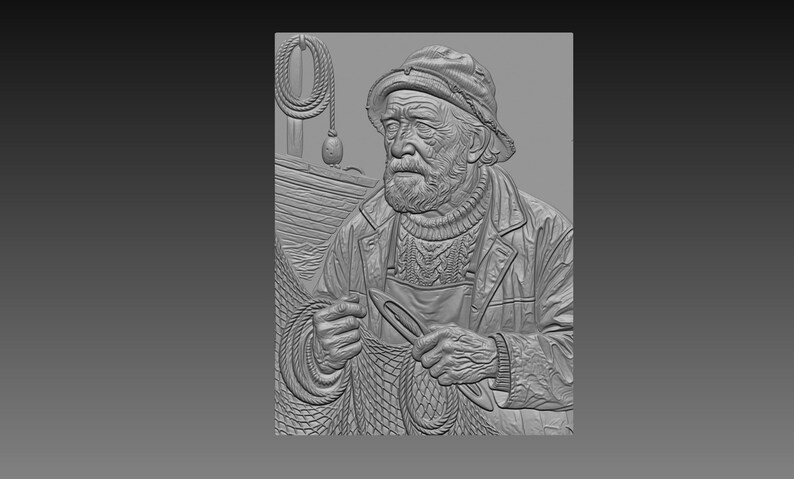 Old Fisherman Sailor Portrait 3D Relief STL File, Nautical CNC Carving ...