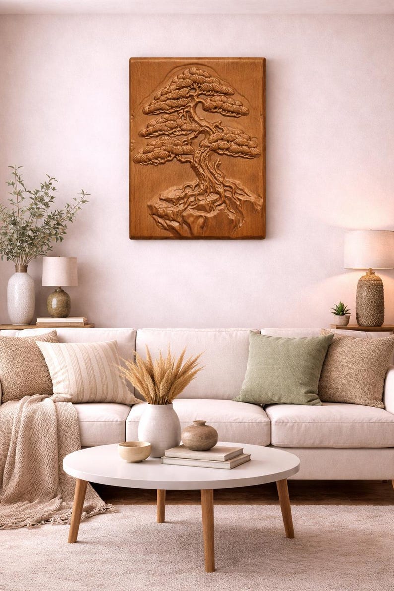 Japanese Bonsai Tree STL File, Zen Wall Art CNC Carving Model (digital ...