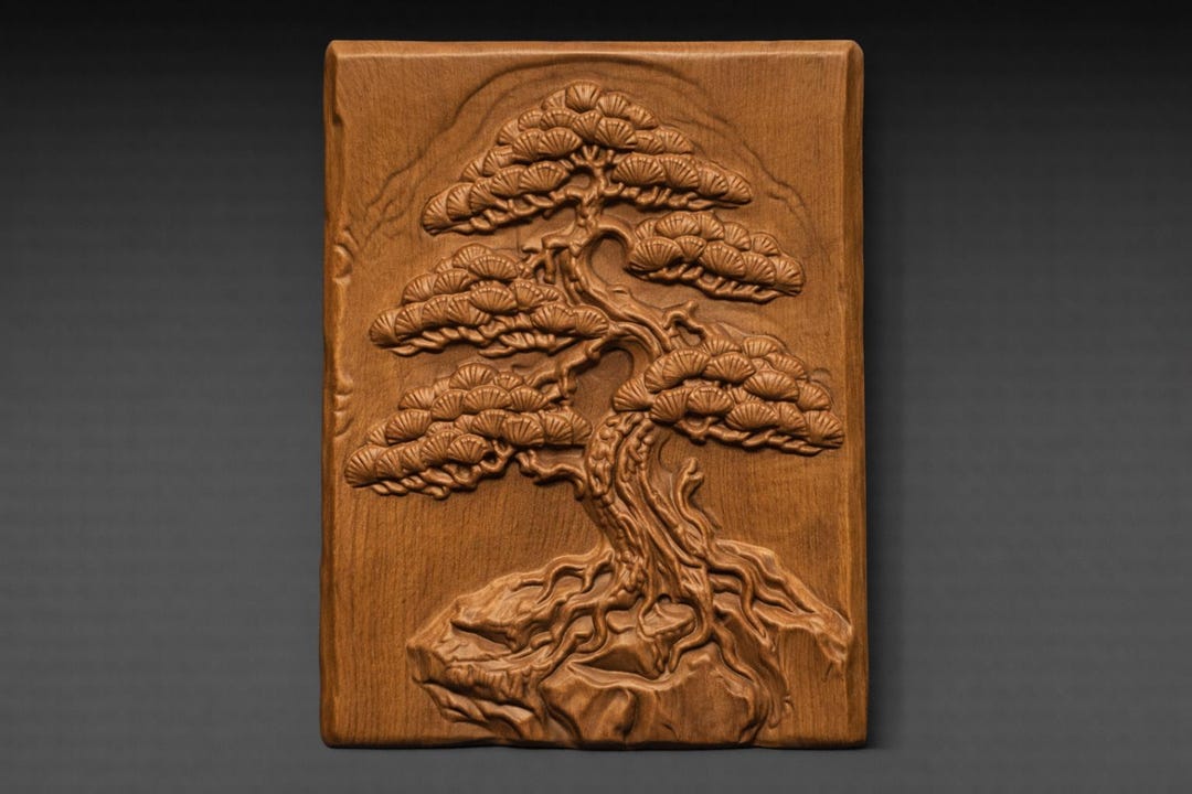 Japanese Bonsai Tree STL File, Zen Wall Art CNC Carving Model (digital ...