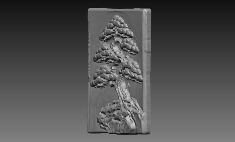 Japanese Bonsai Tree STL File, Zen Wall Art CNC Carving Model (digital ...