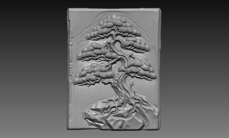 Japanese Bonsai Tree STL File, Zen Wall Art CNC Carving Model (digital ...