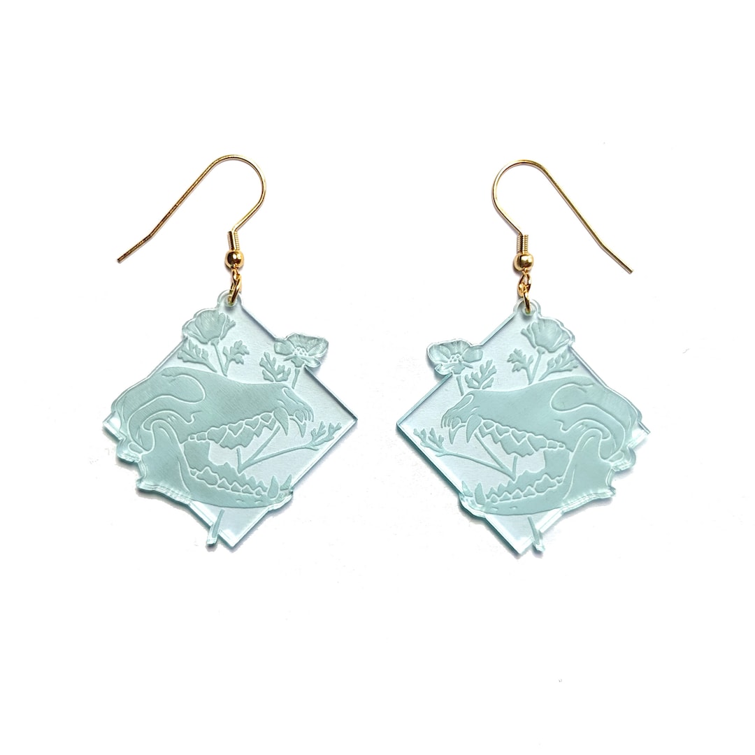 Coyote Skull and California Poppy Clear Acrylic Earrings / Native Plant ...