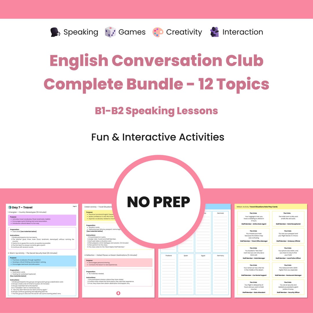English Conversation Club — Complete Bundle | 12 ESL Speaking Lessons ...