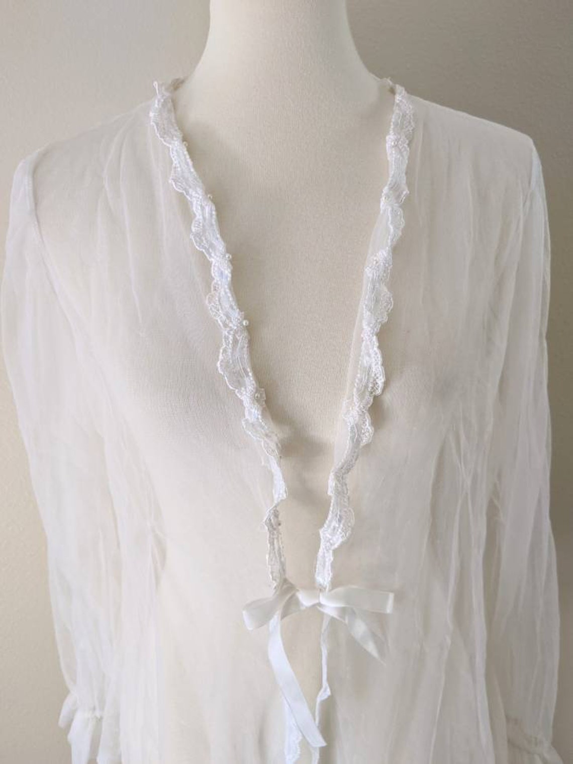 White Sheer Peignoir Robe See Through Lingerie Bridal Sexy Etsy