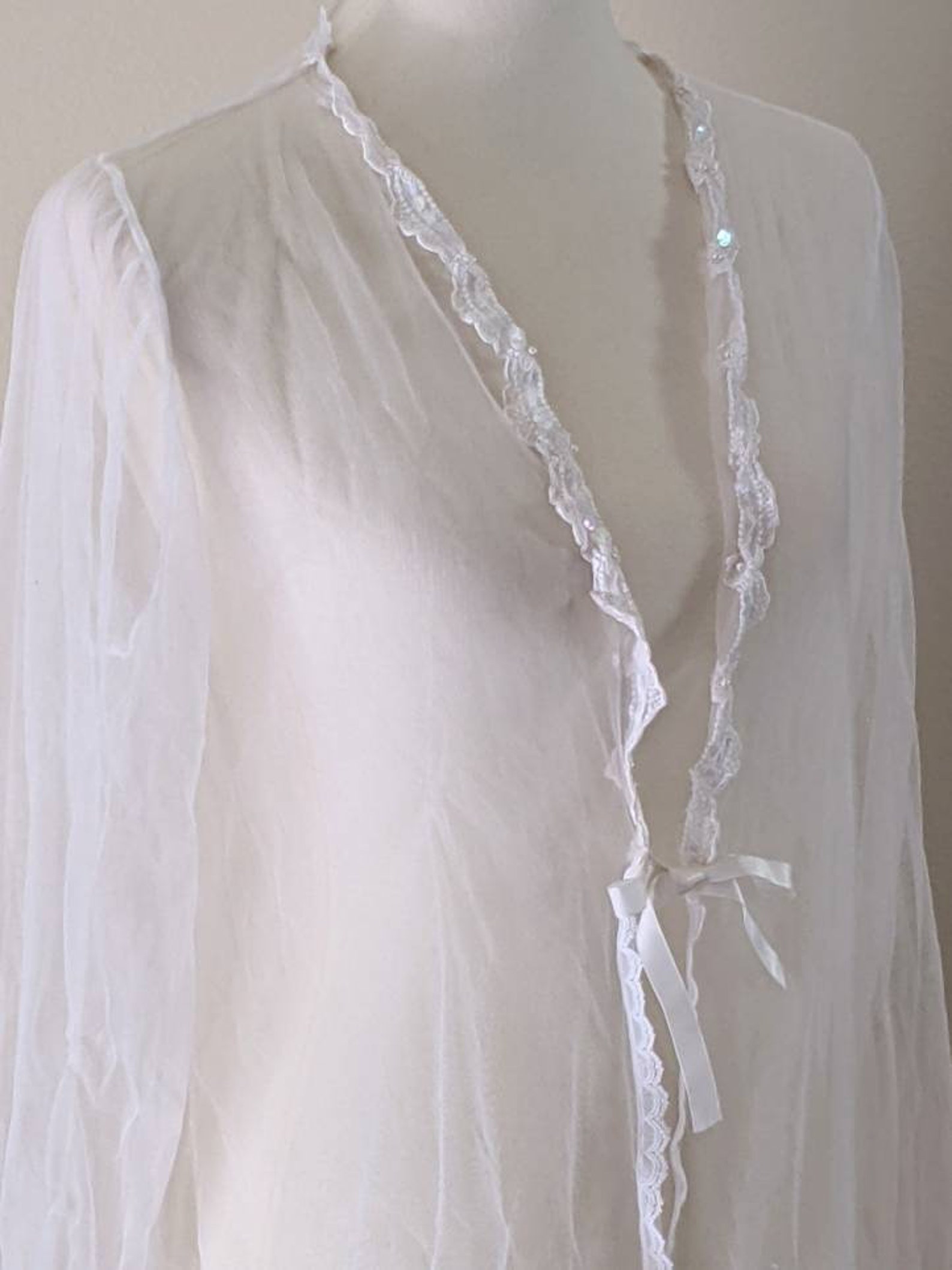 White Sheer Peignoir Robe White See Through Lingerie White Etsy