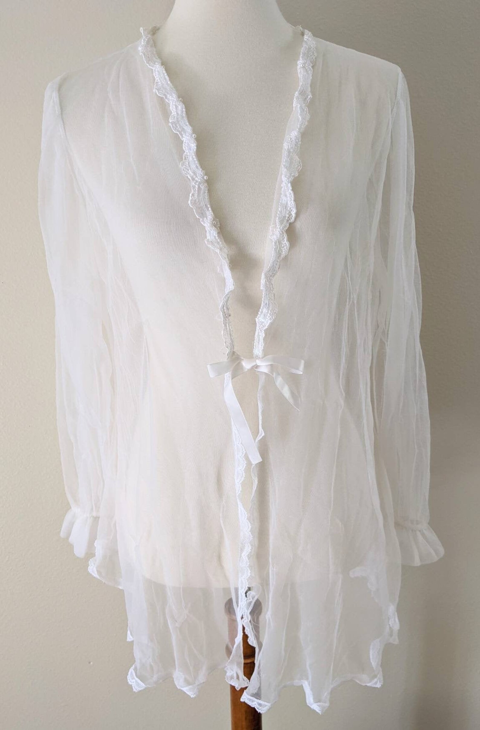 White Sheer Peignoir Robe See Through Lingerie Bridal Sexy Etsy