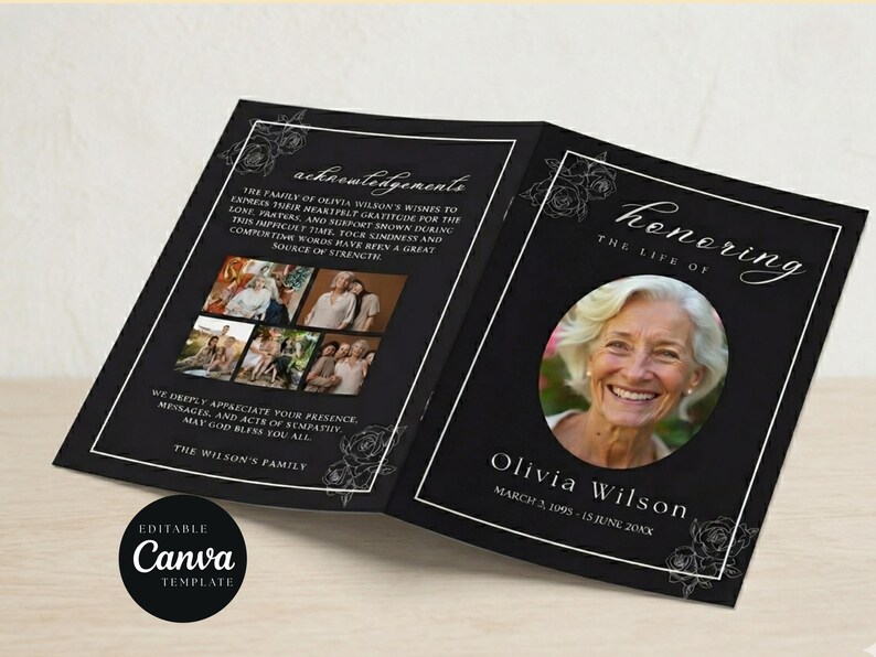 Elegant Funeral Program Template: Canva Celebration of Life Program ...
