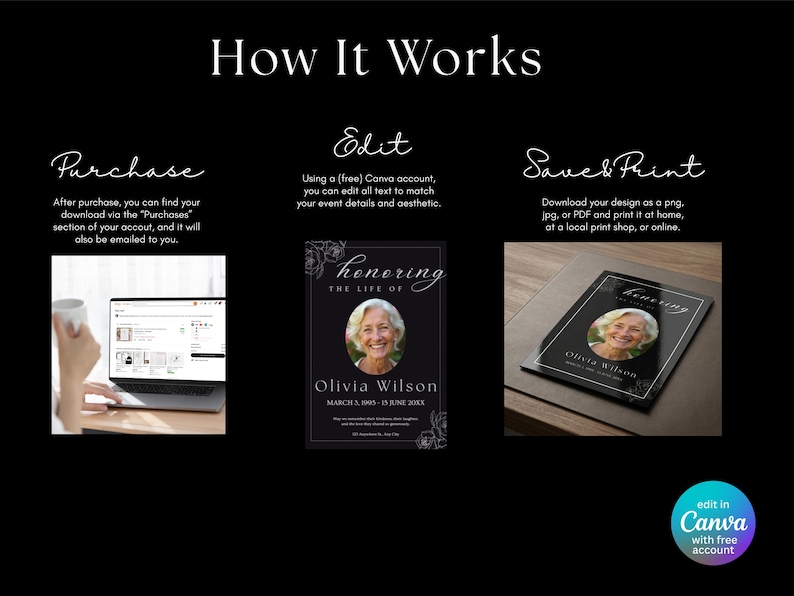 Elegant Funeral Program Template: Canva Celebration of Life Program ...