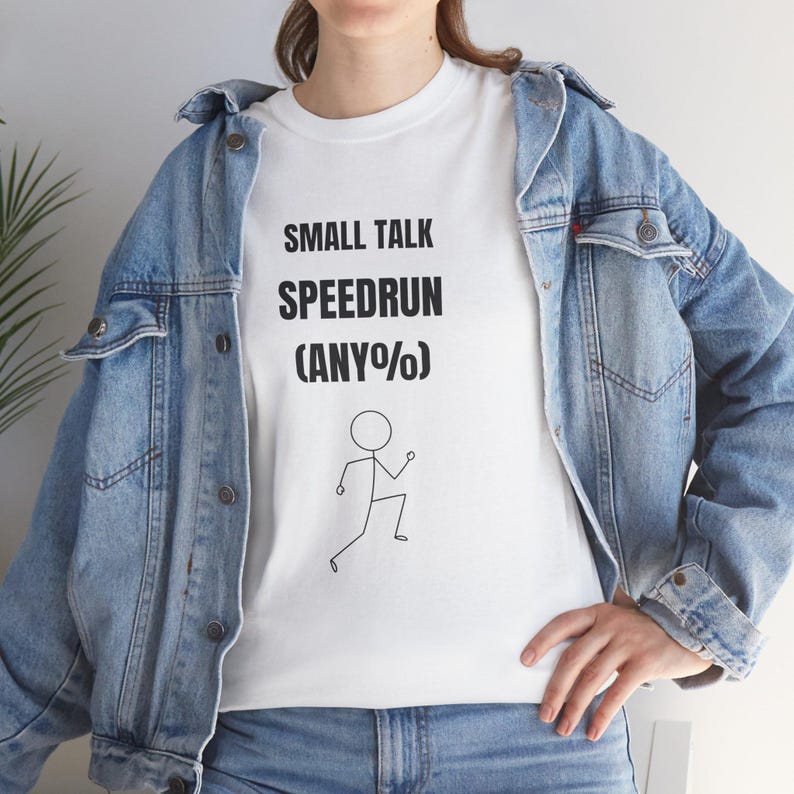 Funny Small Talk Speedrun Shirt - Minimalist Social Battery Gamer Tee ...
