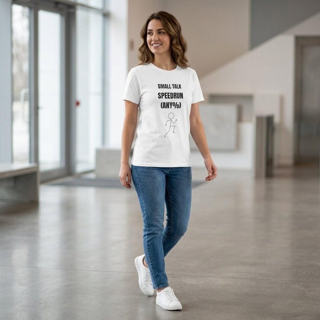 Funny Small Talk Speedrun Shirt - Minimalist Social Battery Gamer Tee ...