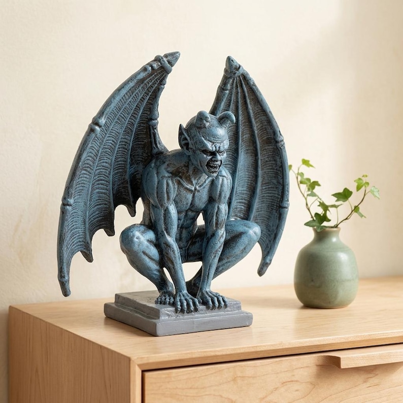 Gothic Devil Angel Statue Resin Fantasy Figurine Dark Aesthetic Home ...