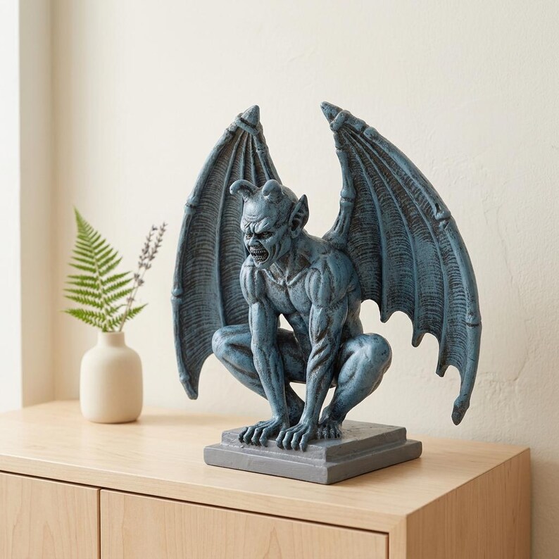 Gothic Devil Angel Statue Resin Fantasy Figurine Dark Aesthetic Home ...