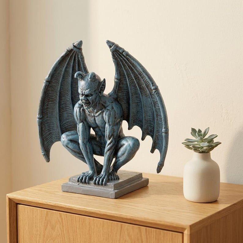 Gothic Devil Angel Statue Resin Fantasy Figurine Dark Aesthetic Home ...