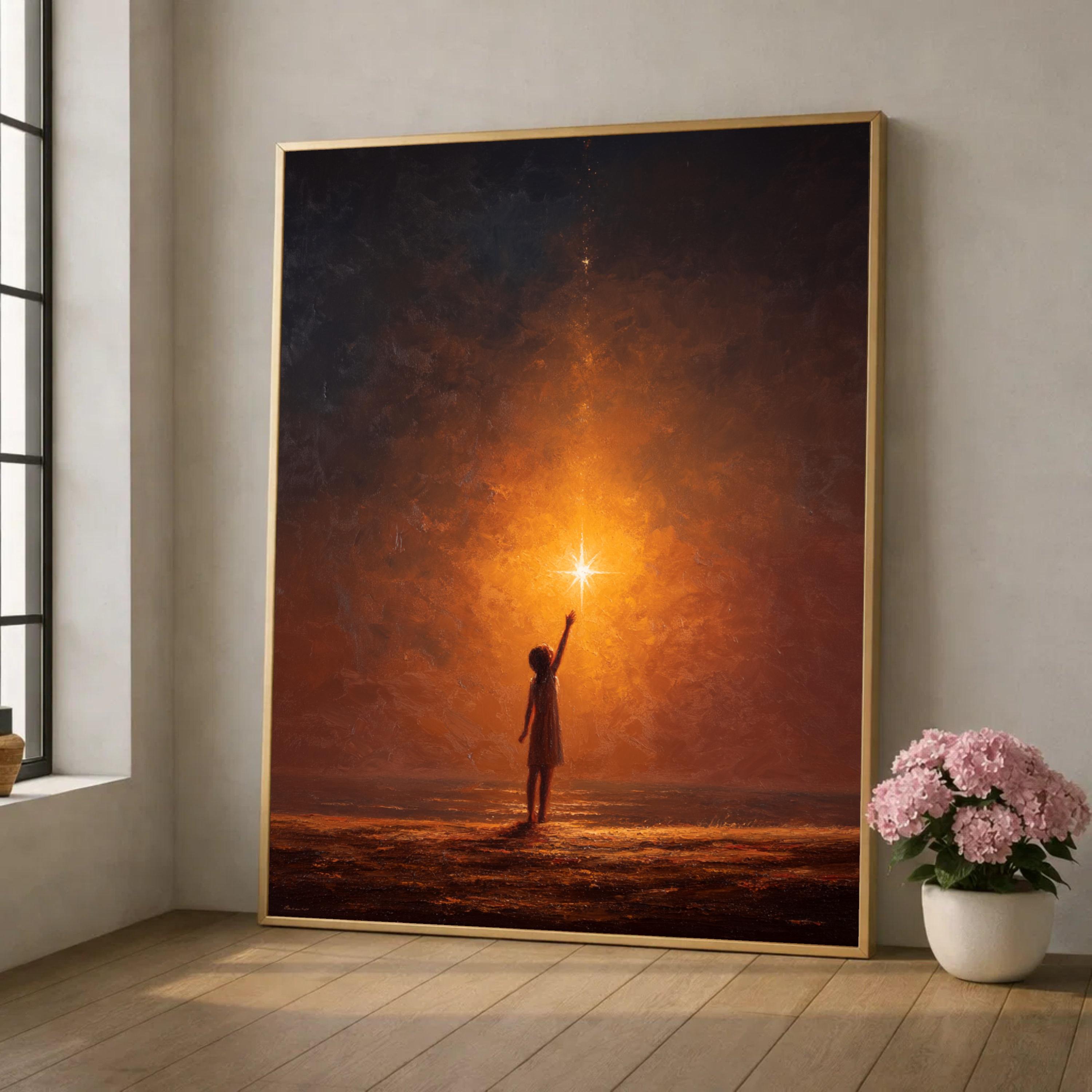 Child Reaching for Star, Inspirational Canvas Wall Art, Warm Glow ...