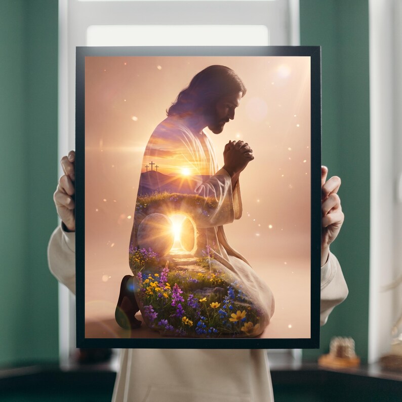 Jesus Prayer Art | Resurrection Scene, Sunrise, Wildflowers (digital ...