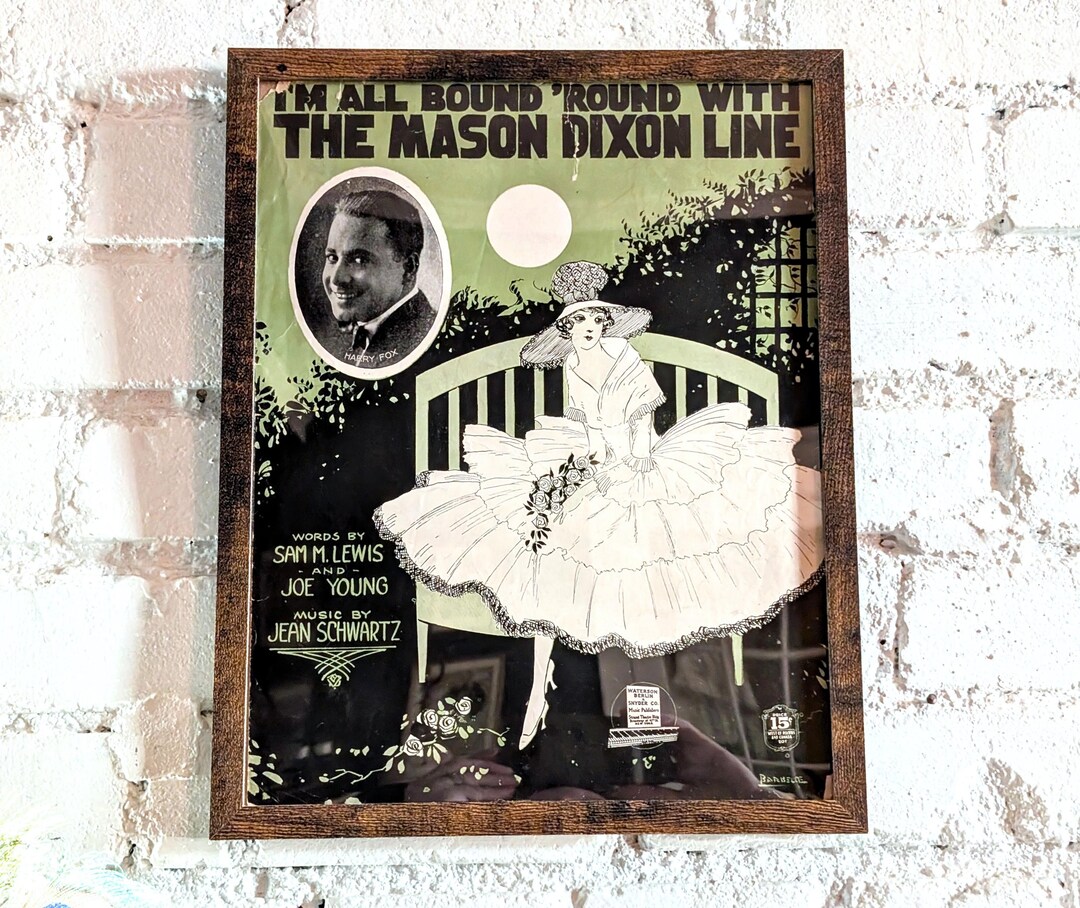 Framed 1917 Vintage Sheet Music "i'm All Bound 'round With the Mason ...
