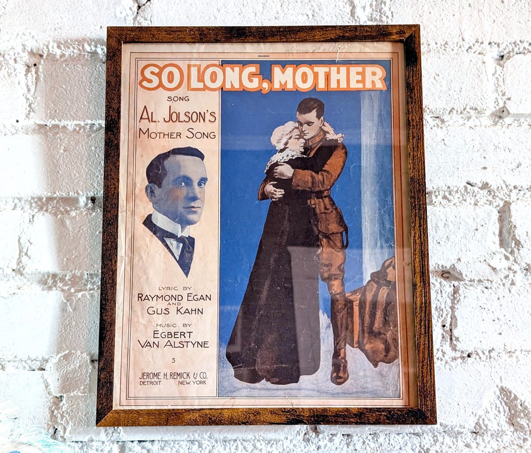 Framed 1917 Vintage WWI Sheet Music "so Long, Mother" Soldier Song ...