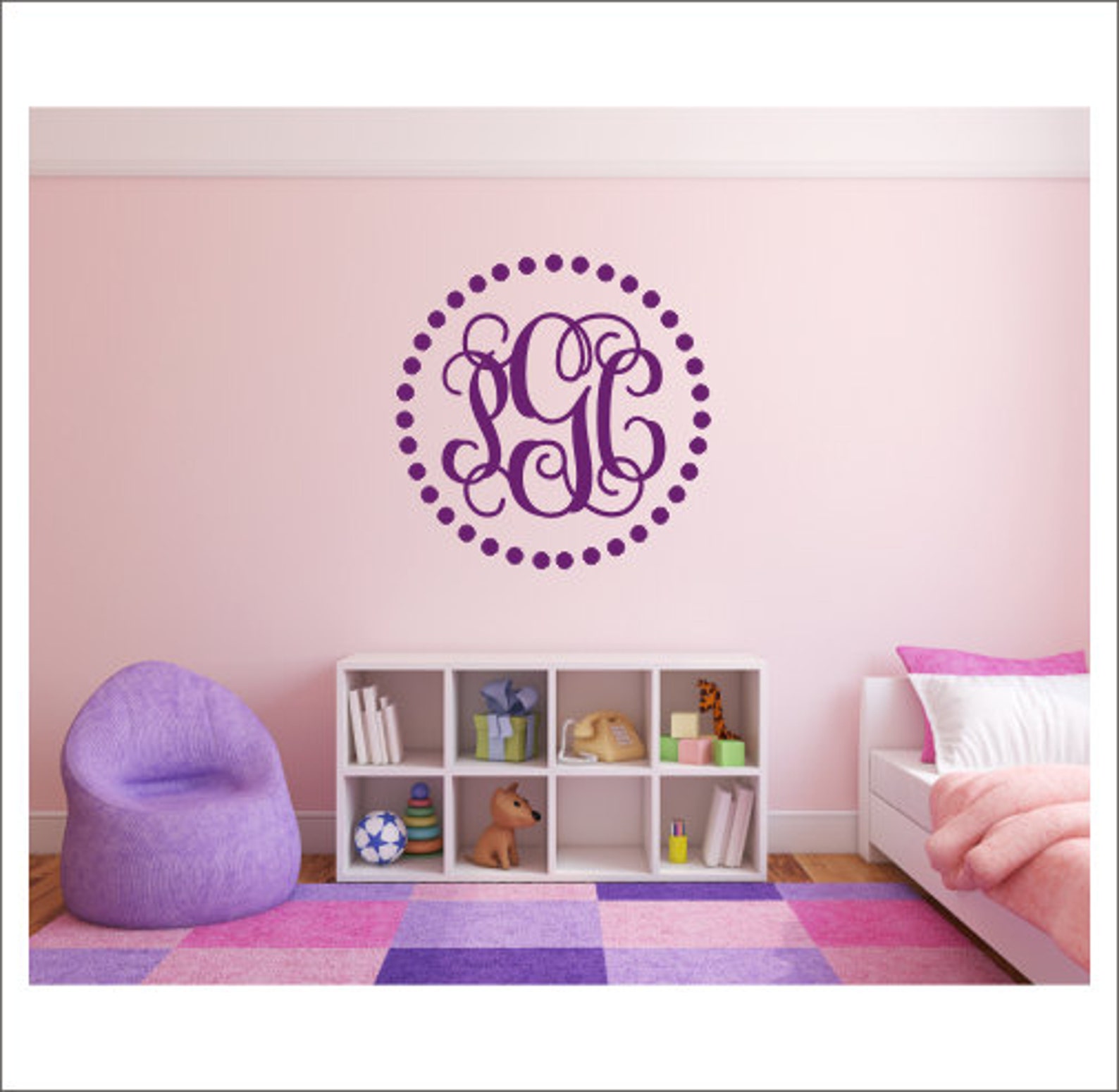 Vine Monogram Wall Decal Polka Dot Border Vine Monogram Decal - Etsy