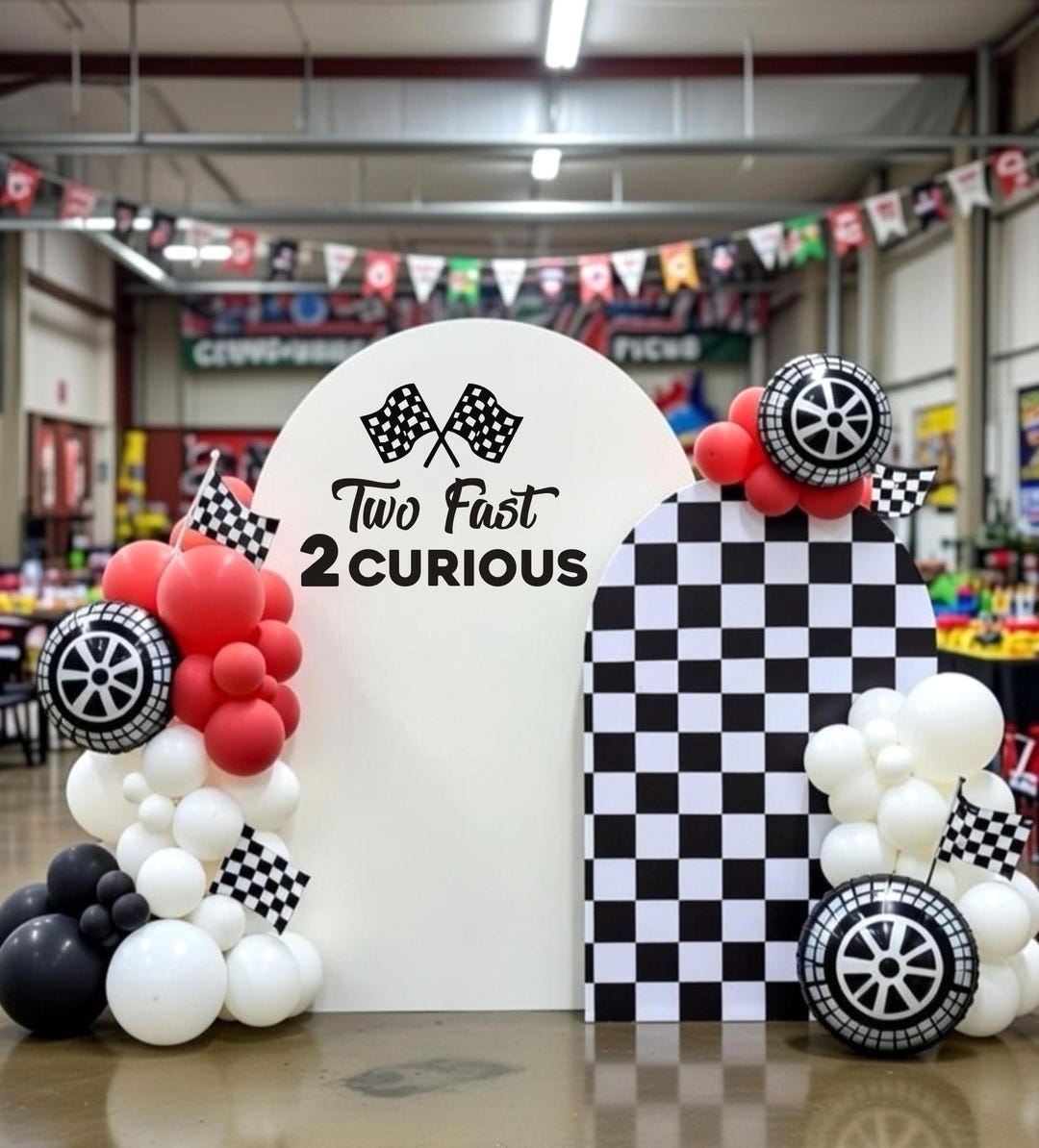 Two Fast 2 Curious Decal - Racecar Birthday Party Backdrop - Etsy