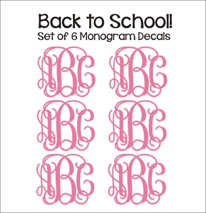Set of Six Monogram Decals Small Vinyl Decals Monogram Decals - Etsy