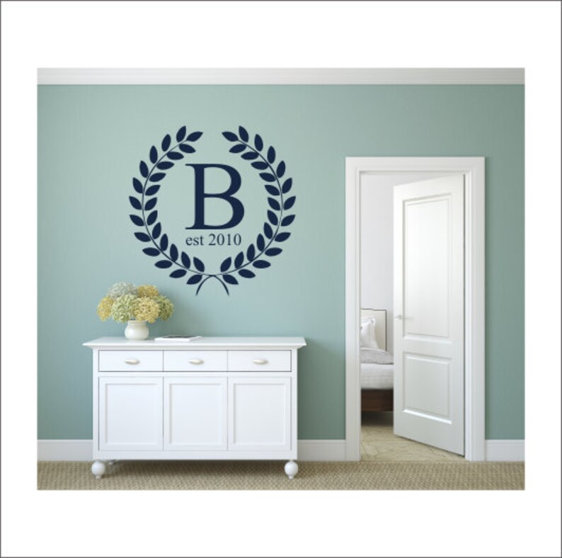 Laurel Wreath Monogram Vinyl Wall Decal Vinyl Decal Housewares | Etsy