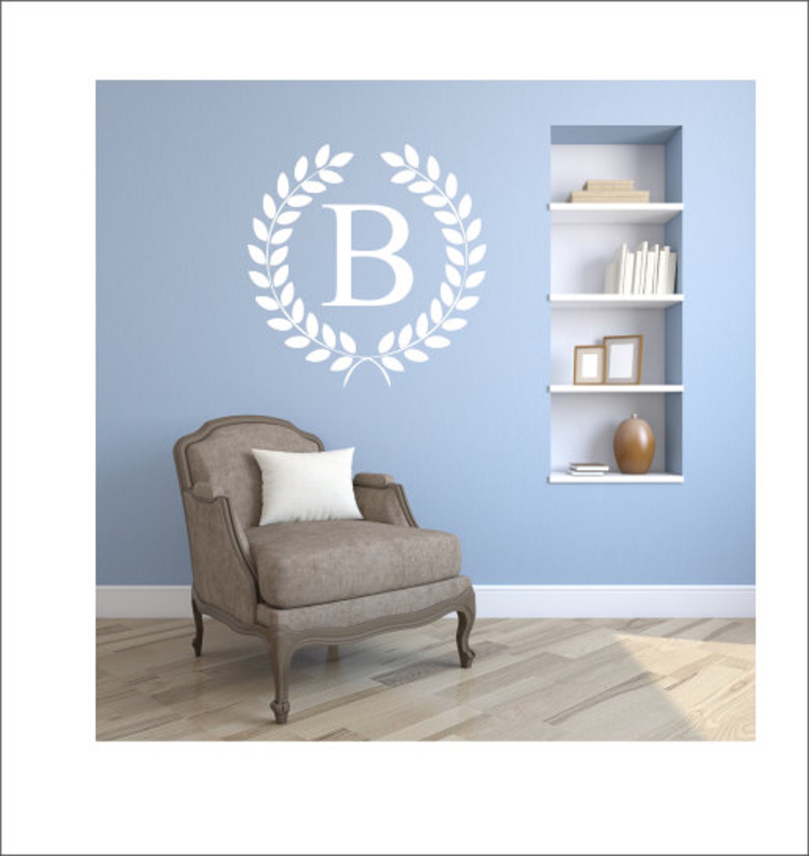 Monogram Vinyl Decal Monogram Wall Decal Wreath Initial Laurel - Etsy