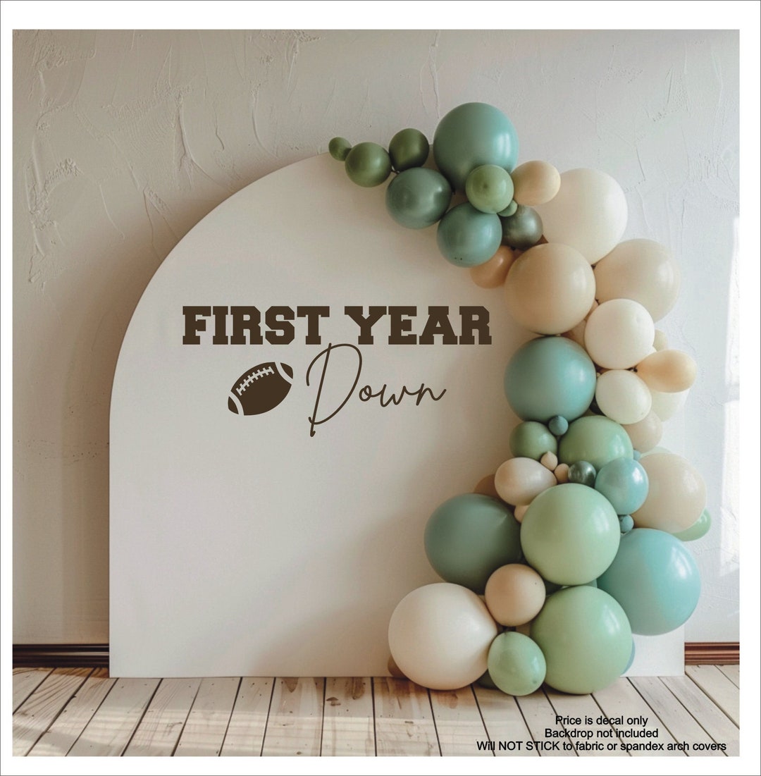 First Year Down Decal for Baby Boy Football Birthday Party Football Baby Boy First Birthday Sign ...