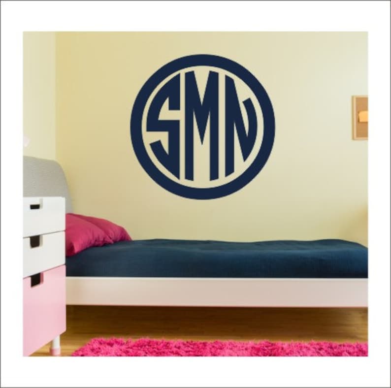 Circle Monogram Decal Vinyl Wall Decal Monogram Wall Decal - Etsy