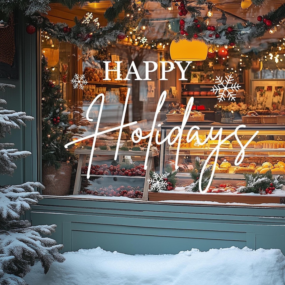 Holiday Storefront Decal for Window Happy Holidays Vinyl Wall Decal ...