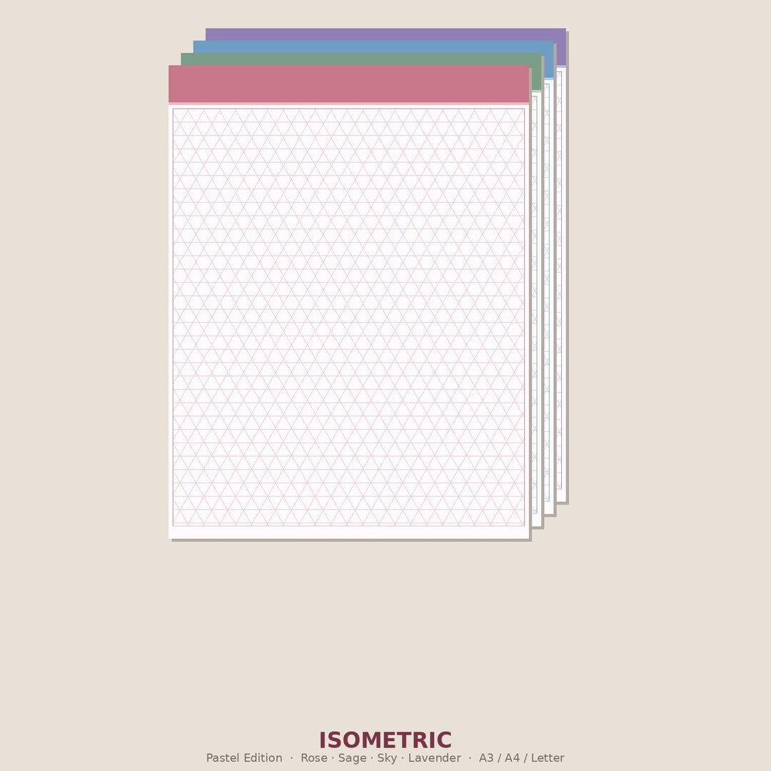Printable Isometric Grid Paper | Pastel Collection | 4 Colors | A3 A4 ...