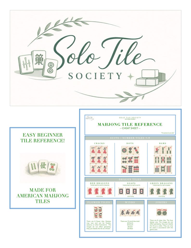 Mahjong Tile Reference Cheat Sheet Download - Etsy