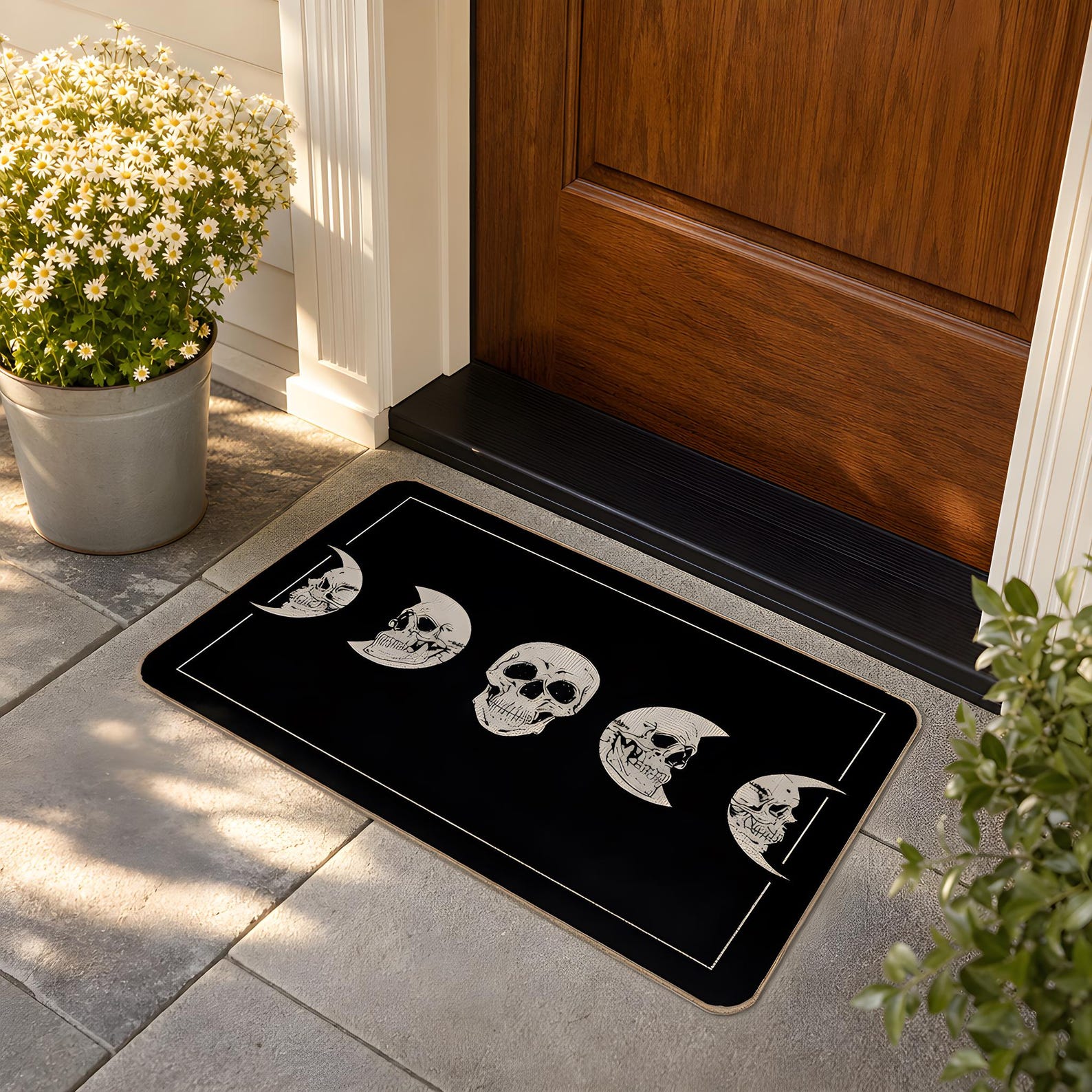 Skull Moon Phase Doormat: Gothic Dark Witch Welcome Mat Halloween Door ...