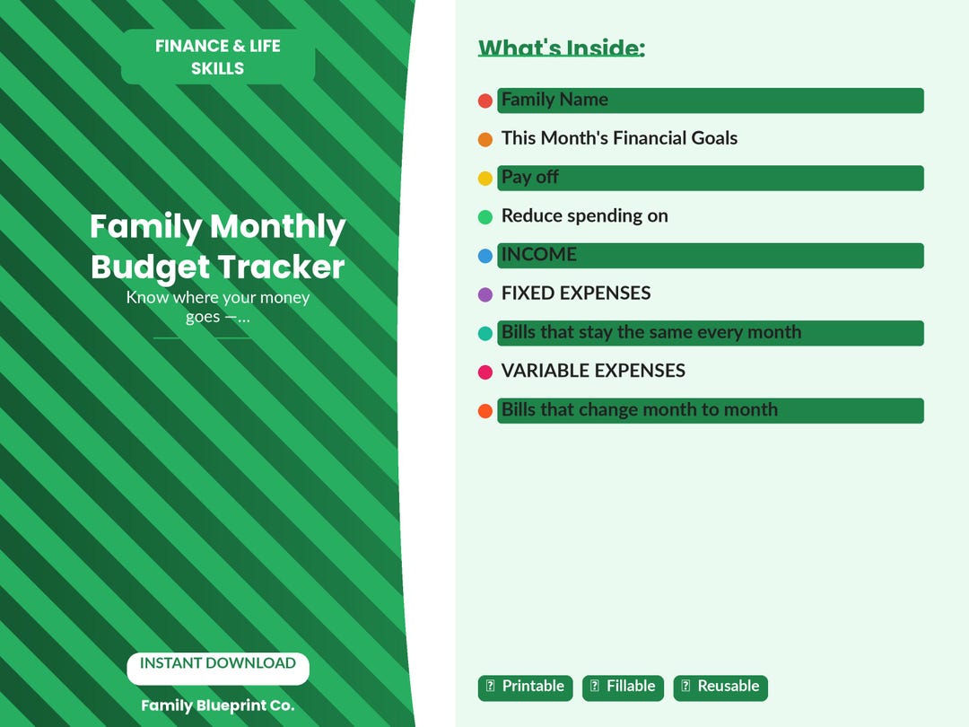 Family Budget Tracker Printable | Monthly Budget Planner | Expense ...
