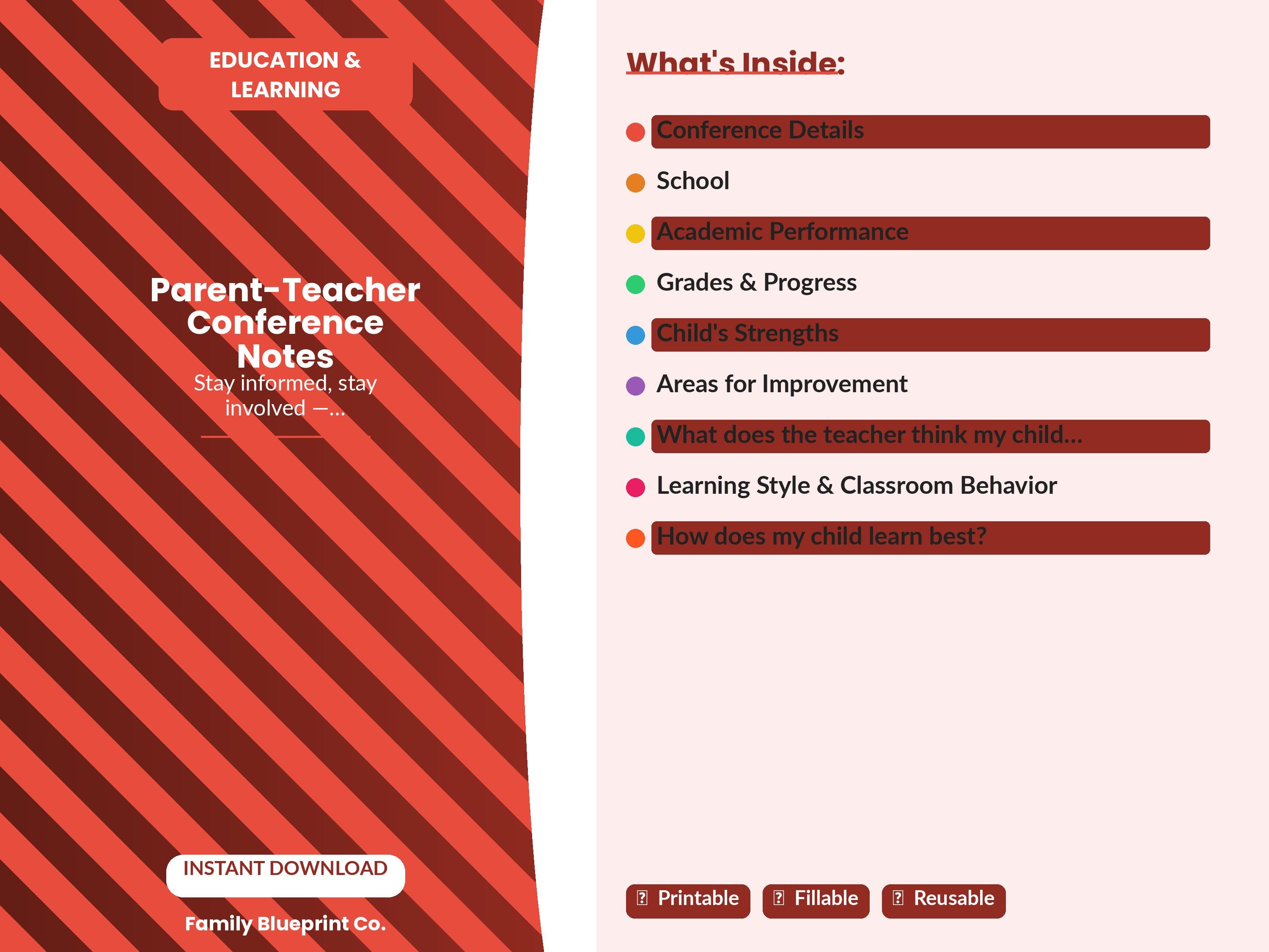 Parent Teacher Conference Notes Printable | Conference Tracker | School ...