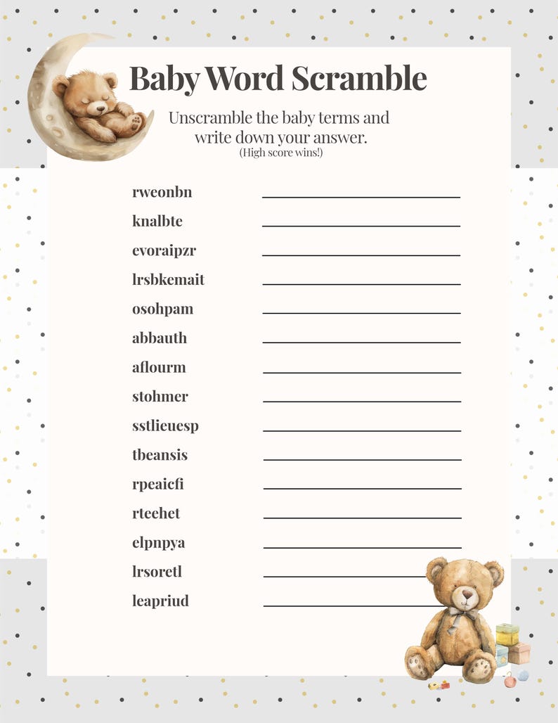 Little Moon & Stars Baby Shower Games Bundle (9 Games + Advice Card) - Etsy