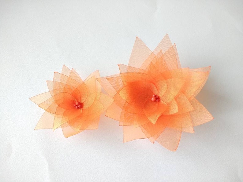 2 Bright Orange Organza Flowers Embellishment | Etsy