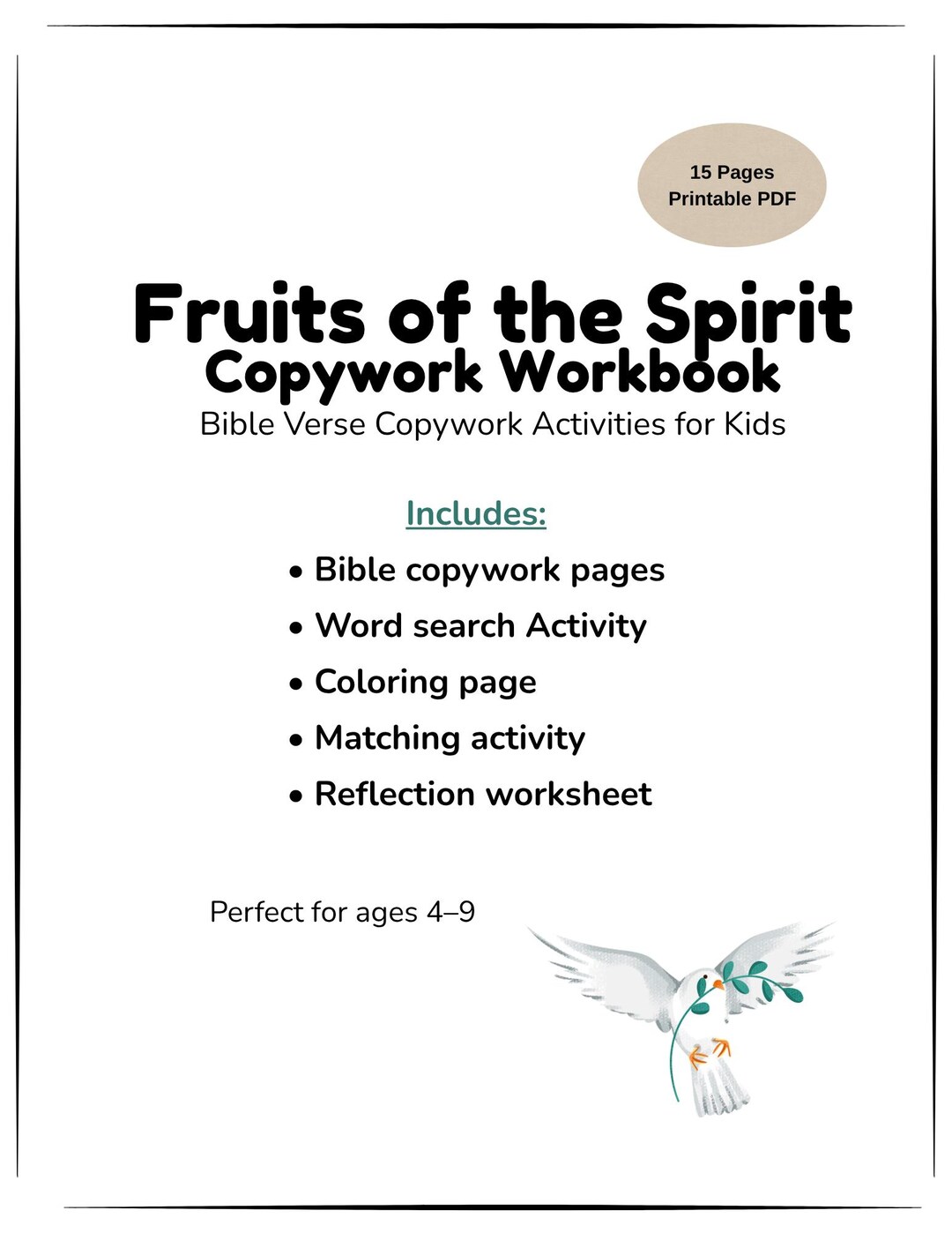Fruits of the Spirit Copywork Workbook for Kids Christian Homeschool ...