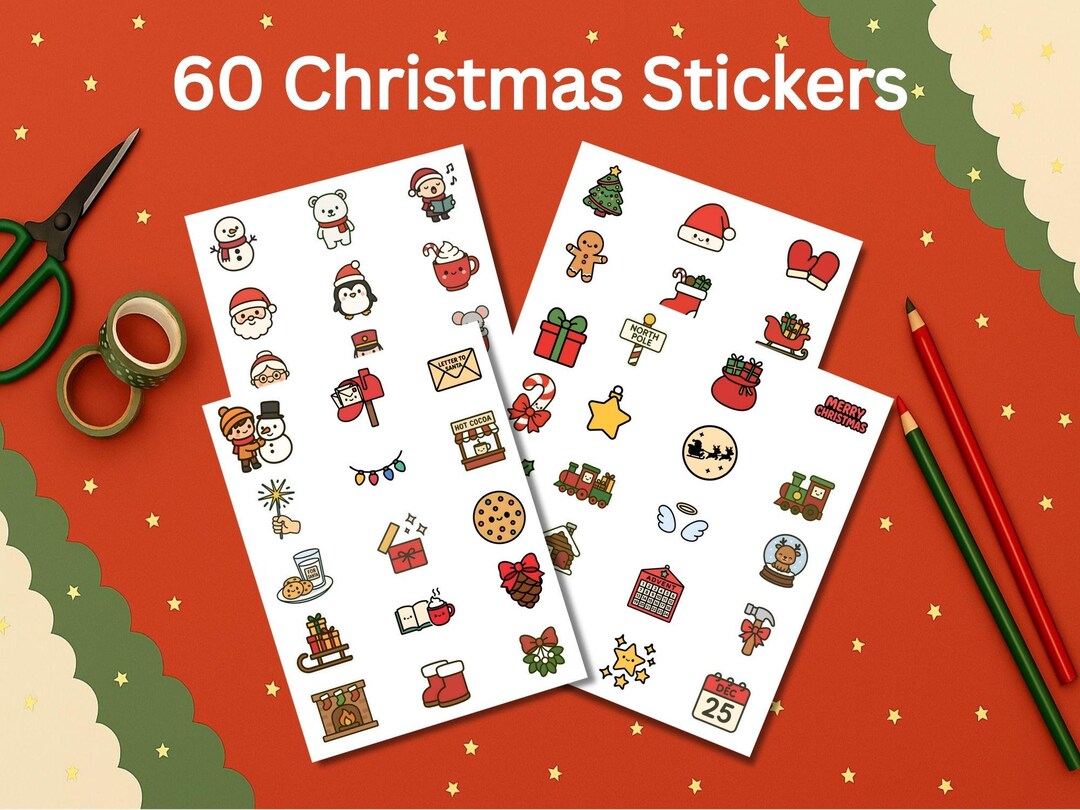 Christmas Sticker Bundle | Printable Holiday Stickers | Bold Outline ...