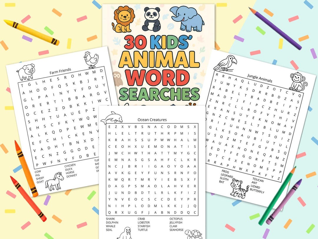 Kids Animal Word Search Puzzles: Fun Printable Activity Book (digital ...
