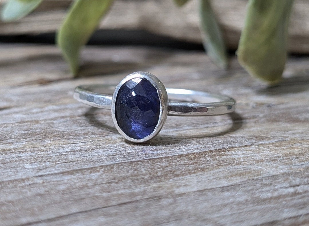 Argentium Silver Ring, Hammered Silver Ring, Iolite Ring, Birthstone ...