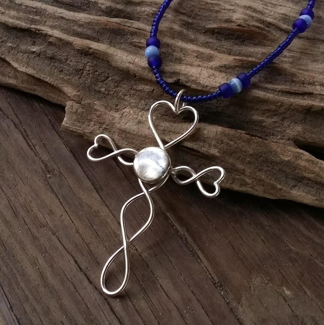Silver Cross Pendant Beaded Cross Necklace - Etsy