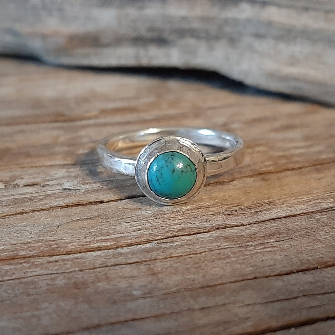 Silver Turquoise Ring, Ladies Turquoise Ring, Hammered Silver Ring - Etsy