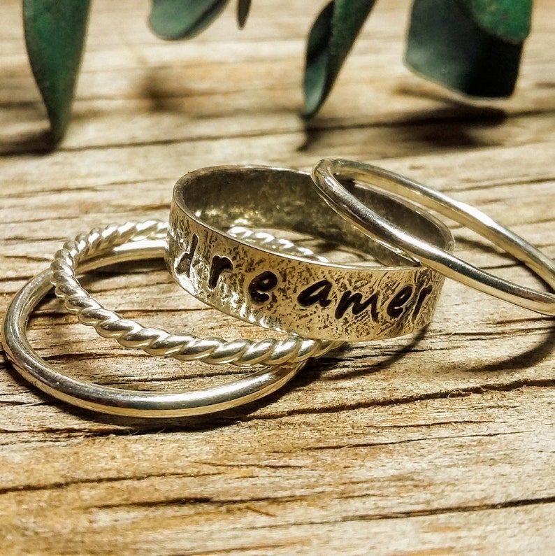Silver Ring Set Silver Stackable Rings Stamped Silver Rings - Etsy