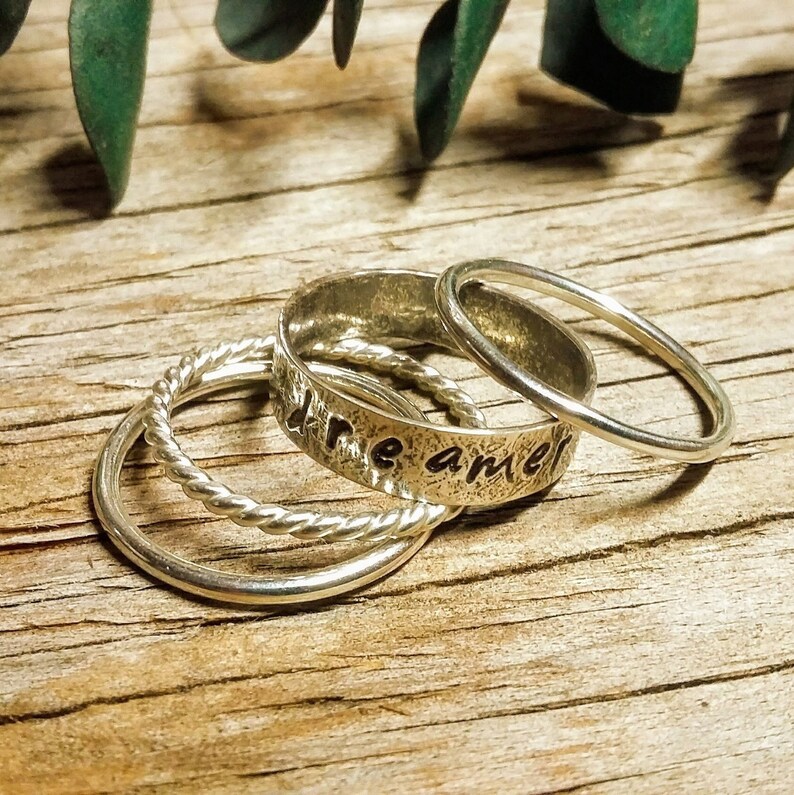 Silver Ring Set Silver Stackable Rings Stamped Silver Rings - Etsy