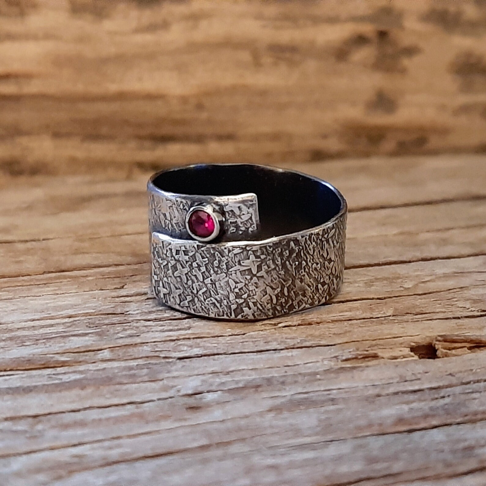 Silver Ruby Ring Wide Band Silver Ring Wrap Around Ring | Etsy