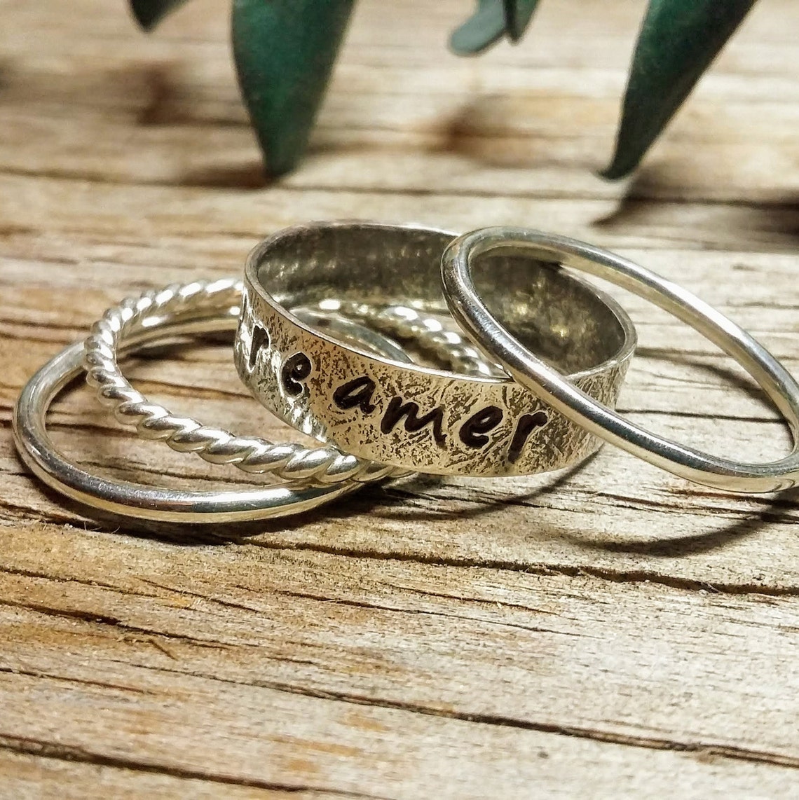 Silver Ring Set Silver Stackable Rings Stamped Silver Rings - Etsy