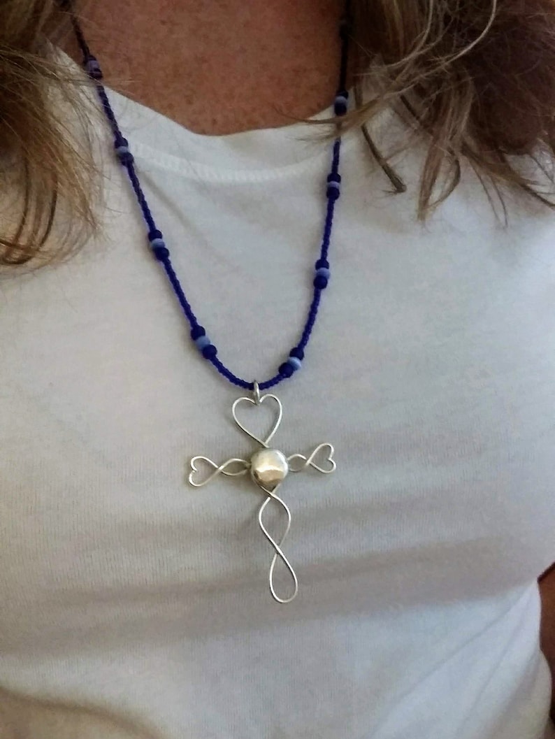 Silver Cross Pendant Beaded Cross Necklace | Etsy